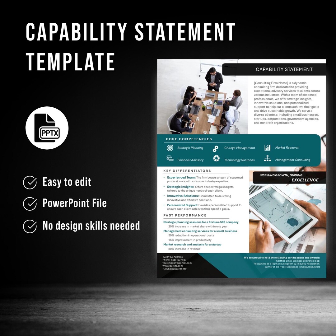 Teal Green Blue Capability Statement Template - Etsy