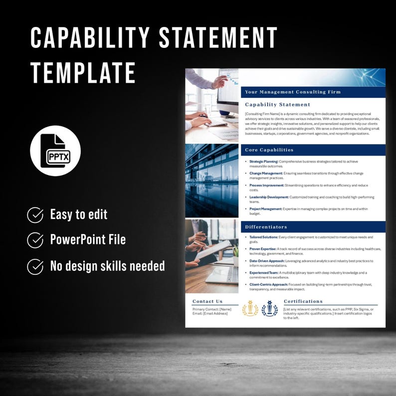 Blue Business Capability Statement Template - Etsy