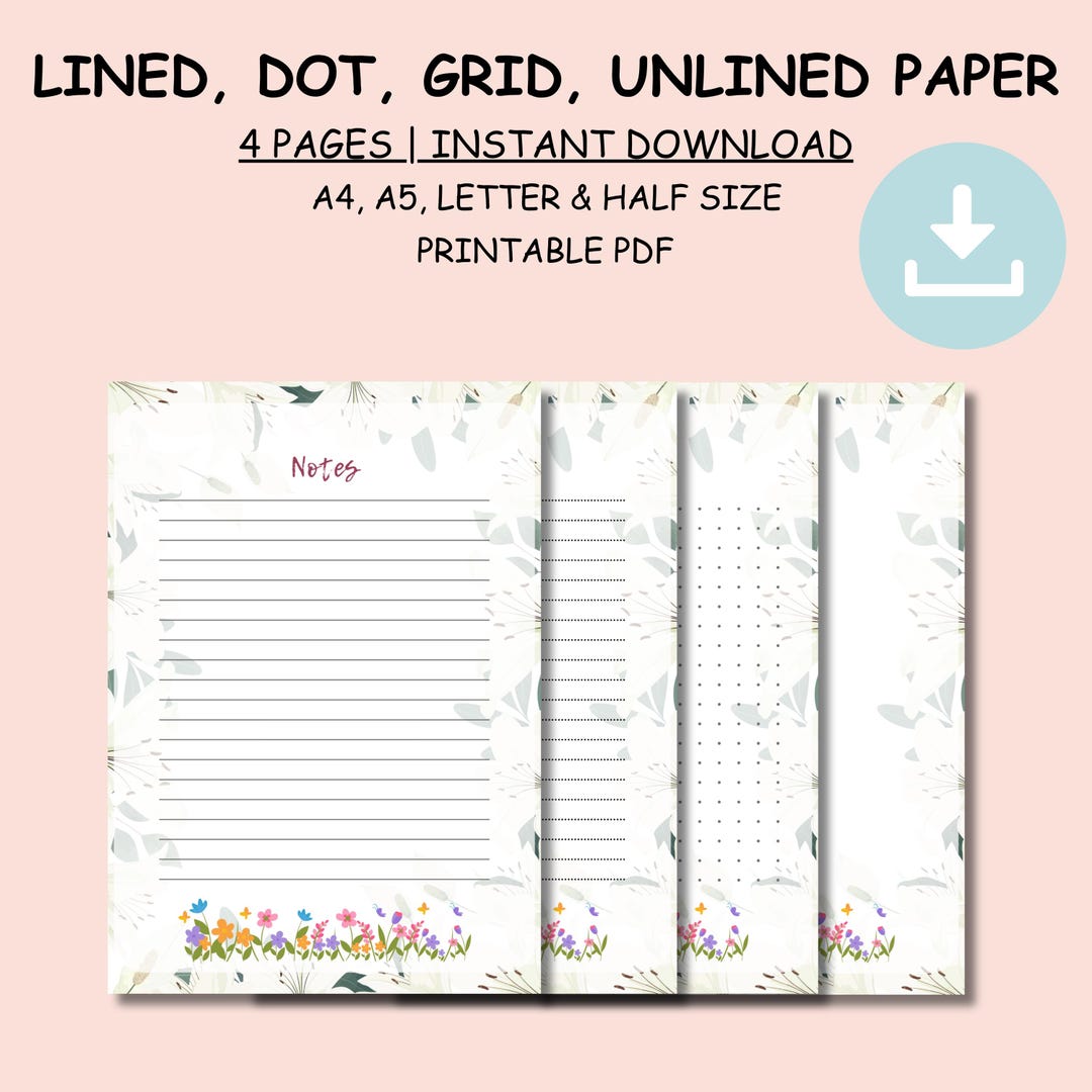 Lily Lined Dot Grid Unlined Notes Page Printable, Writing Paper, Lily ...