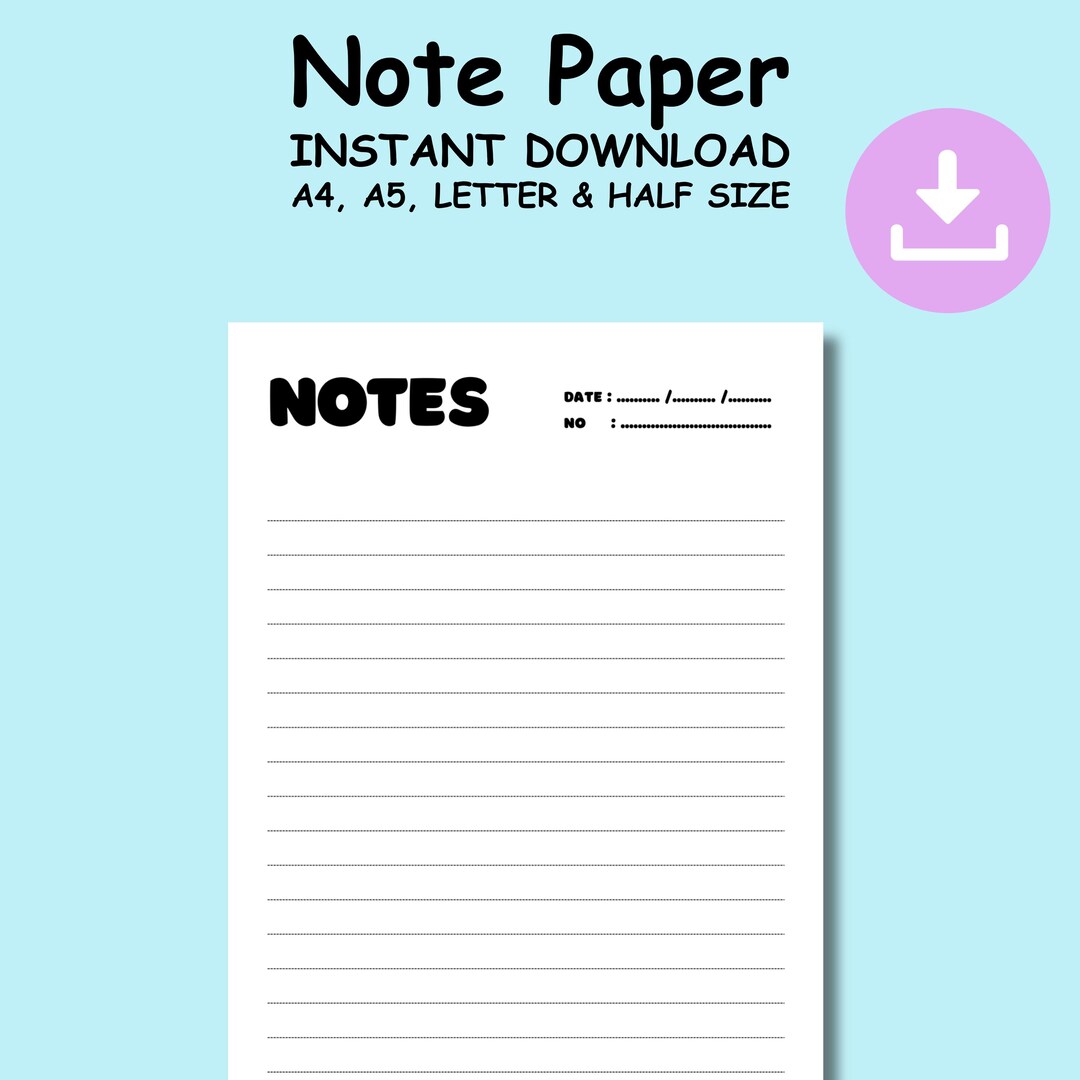 Printable Notes Page | Lined Page PDF | Digital Note Paper for School ...