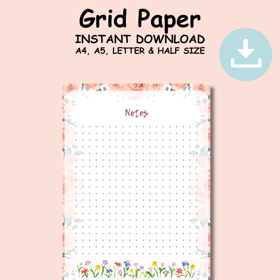 Floral Grid Notes Page Printable – Aesthetic Grid Paper | Rose ...