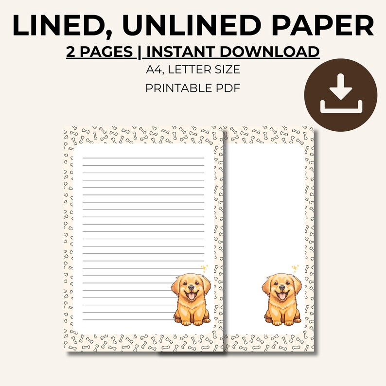 Golden Retriever Writing Paper | Dog Printable Stationery Set | A4, US ...