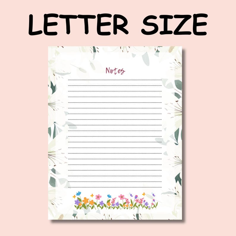 Floral Dot Notes Printable, White Lily Aesthetic Stationery, Minimal ...