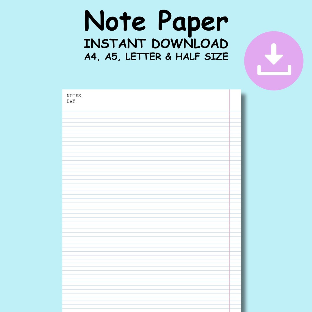 Printable Lined Notes Page: A4/a5/letter/half Size, Instant Download ...