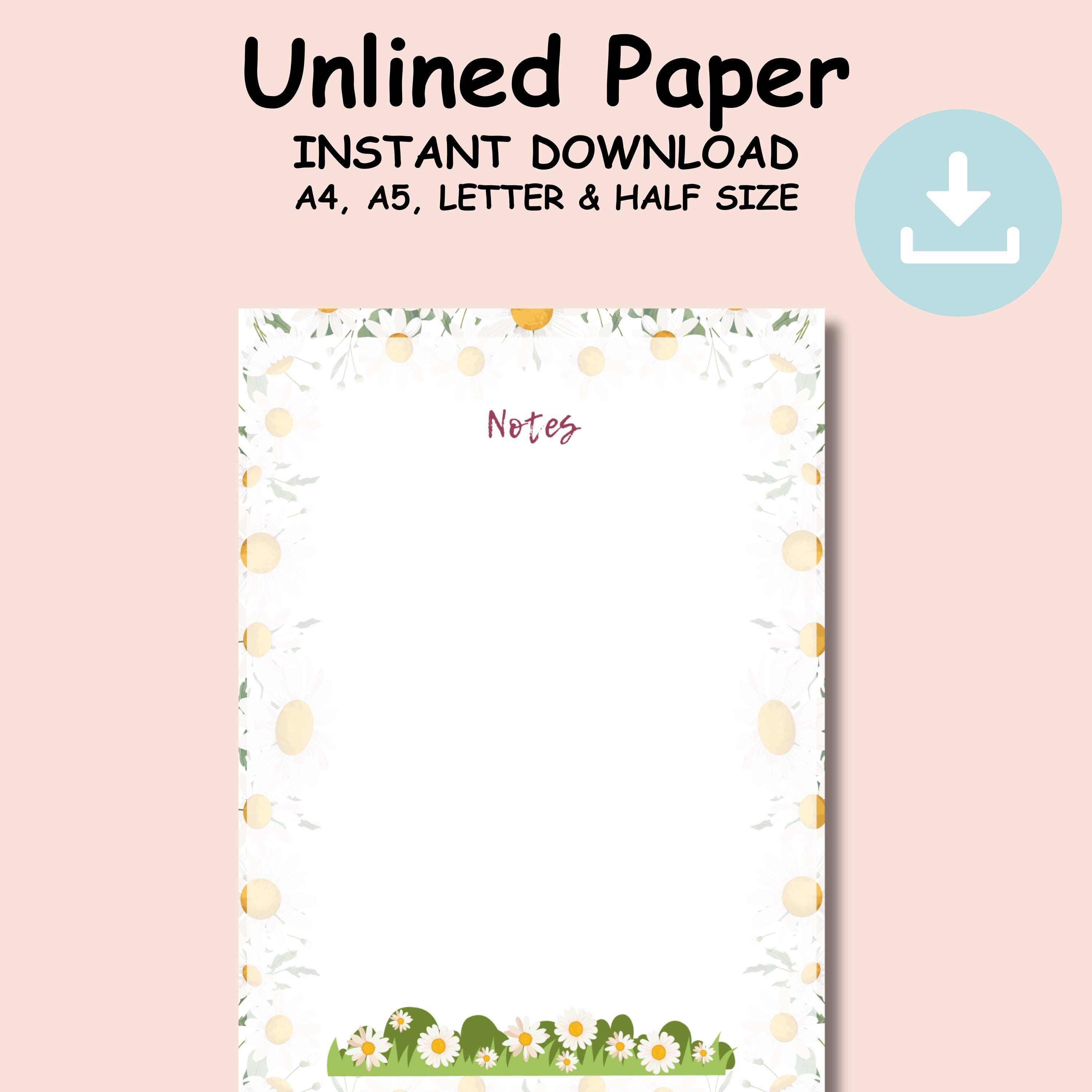 Daisy Unlined Notes Printable, Cute Floral Stationery, Minimal Flower ...