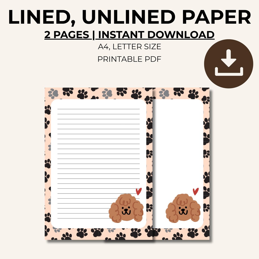 Poodle Writing Paper | Dog Printable Stationery Set | A4, US Letter ...