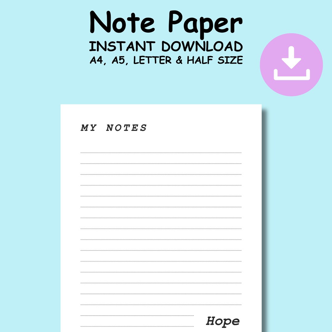 Minimalist Note Page Printable, Hope Quote Notepaper, A4 A5 Letter Half ...