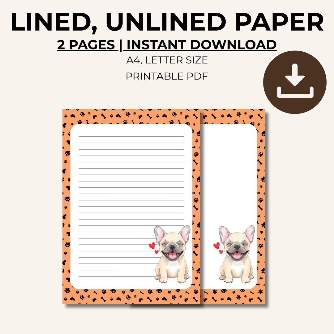 French Bulldog Printable Stationery | Dog Writing Paper A4, US Letter ...