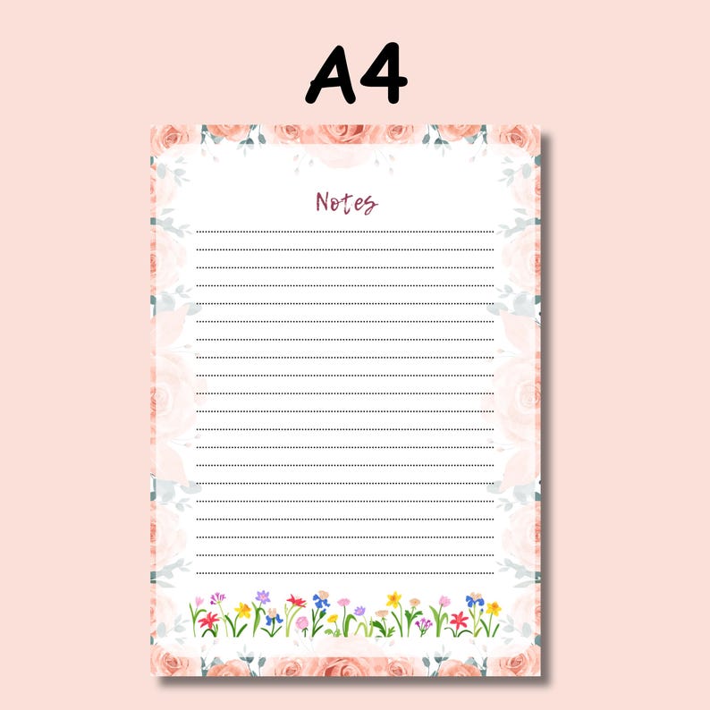 Floral Dot Notes Page Printable – Aesthetic Dot Paper | Rose ...