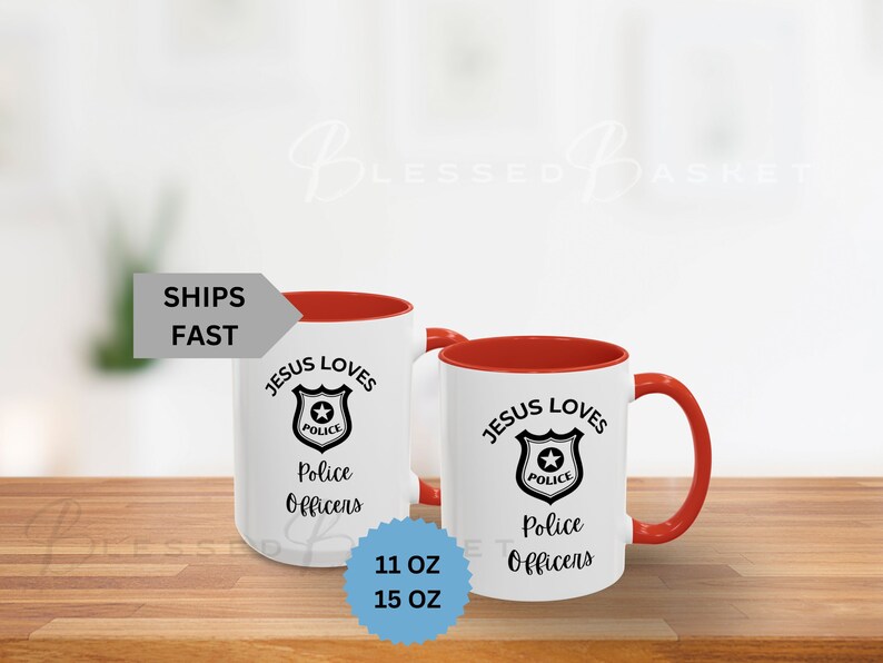 Jesus Loves Police Officers Mug, Thin Blue Line Blessing, Back the Blue ...