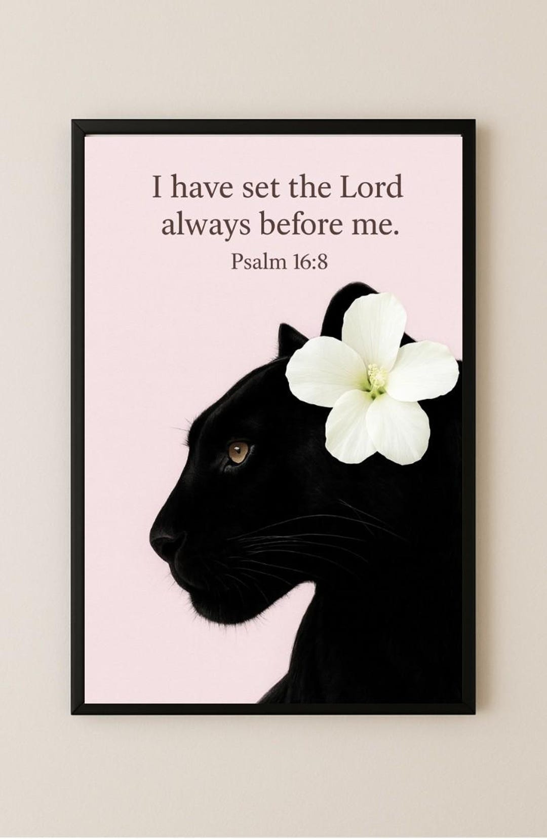 Black Panther Bible Verse Wall Art, Psalm 16:8 Christian Print, Floral ...