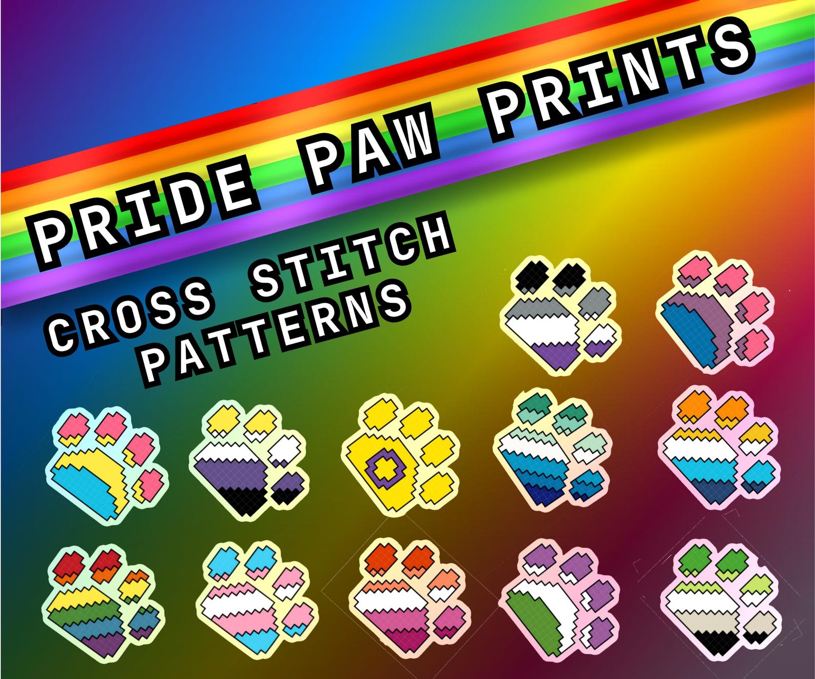 Pride Paw Cross Stitch Patterns - 12 Beginner-friendly Pdfs - Easy and ...