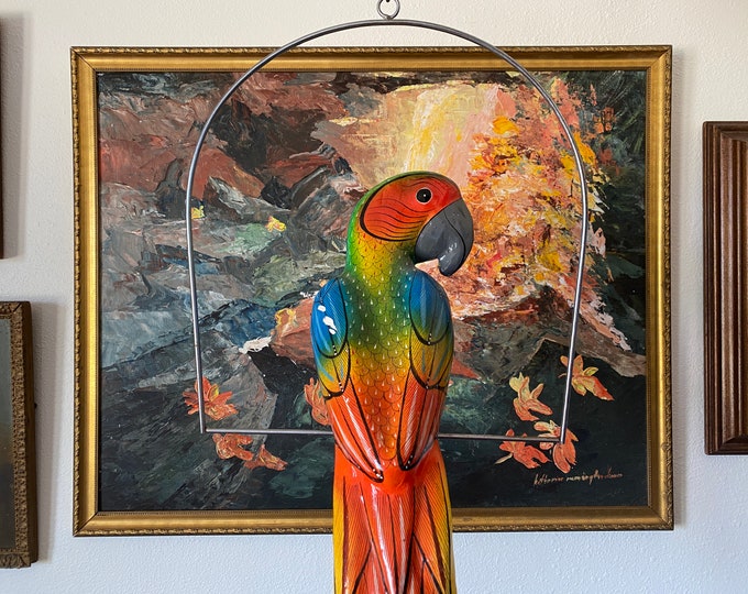 Vintage Mexican Paper Mache Parrot on Hoop, Signed Martinez Mexico ...