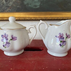 Vintage Purple Violet Fine Porcelain Gold Gilt Creamer and Lidded Sugar ...