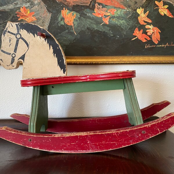Antique Wooden Rocking Horse - Etsy