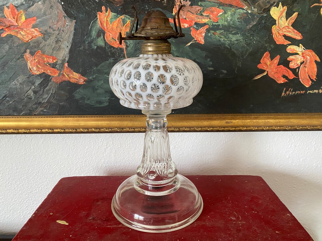 Antique Hobbs Opalescent Glass Coin Dot Windows-leaf and Jewel Base ...
