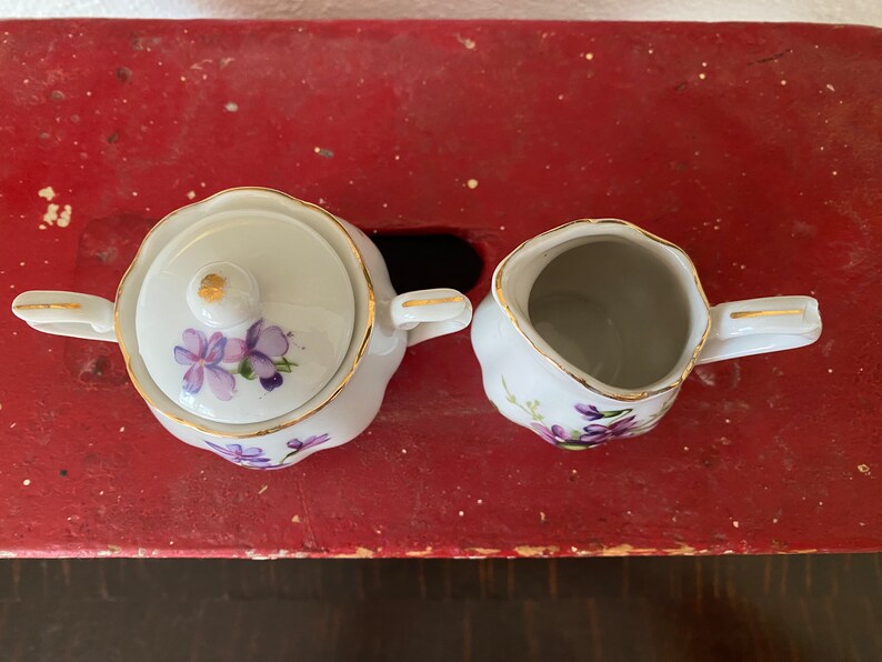 Vintage Purple Violet Fine Porcelain Gold Gilt Creamer and Lidded Sugar ...