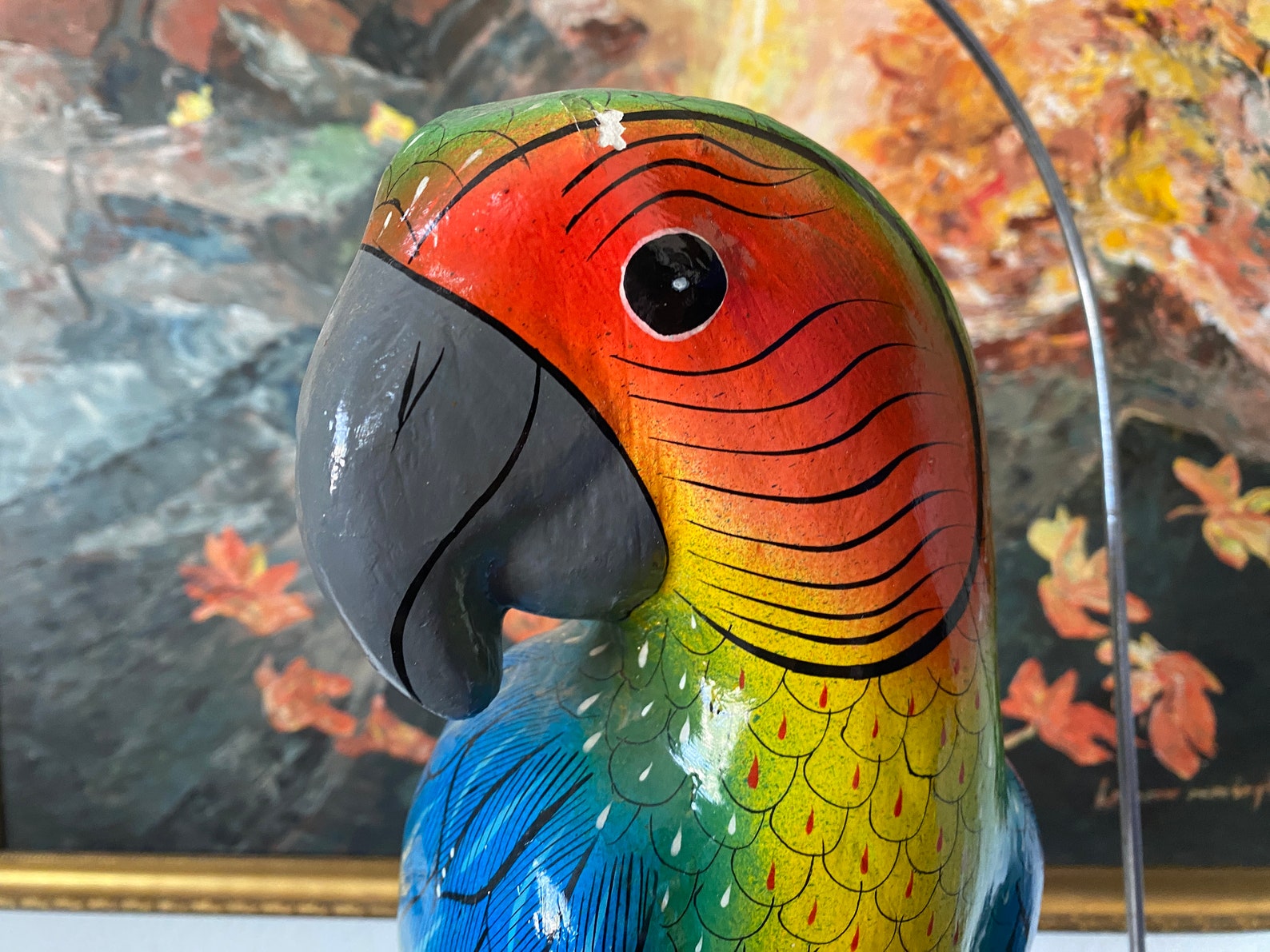 Vintage Paper Mache Scarlet Macaw With Metal Ring Vintage Paper Mache ...