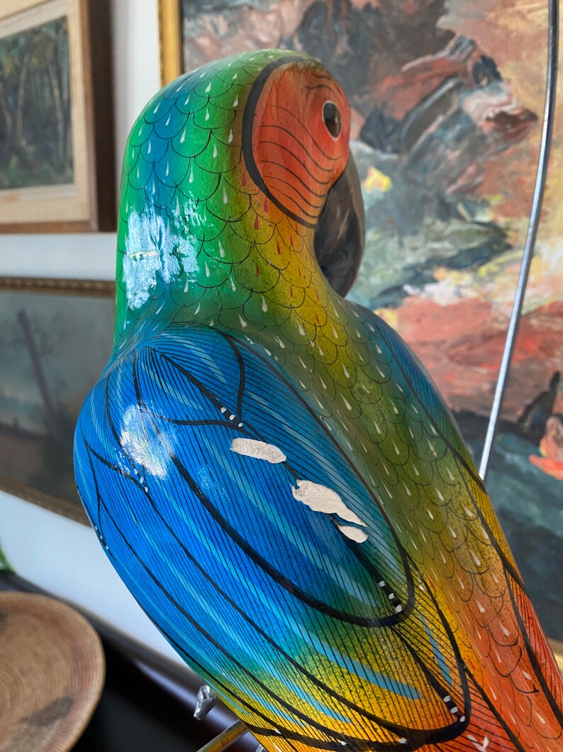 Vintage Paper Mache Scarlet Macaw With Metal Ring Vintage Paper Mache ...