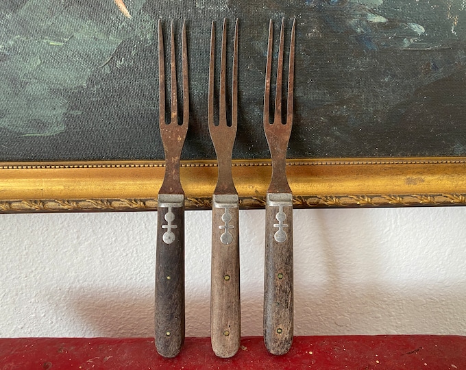 Antique Civil War Era 3 Tine Dinner Fork W/ Pinned Inset Wooden Handle Set of 3 Antique Turn-of ...
