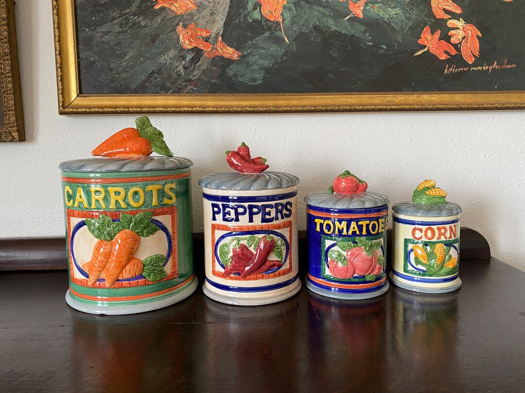 Vintage Hand-painted Garden-themed Kitchen Canister Set of 4 Vintage ...