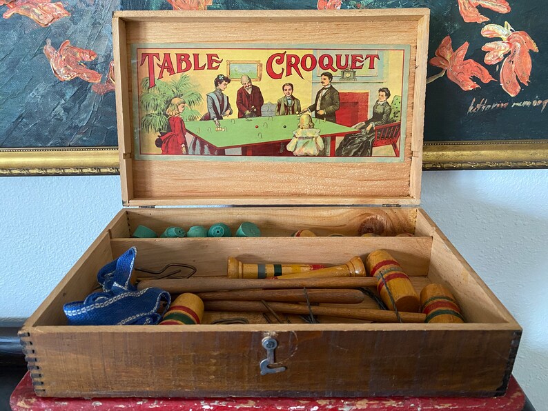 Antique Table Croquet Set Complete Antique Wooden Table Croquet Set ...