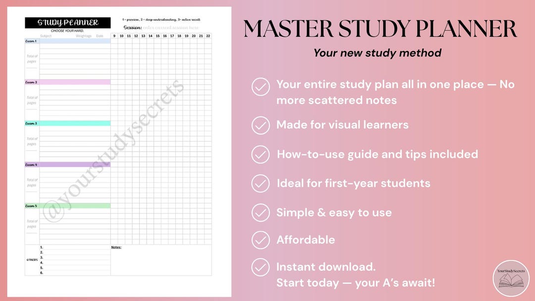 Master Study Planner | Digital + Printable Pdf/excel | Exam Schedule ...