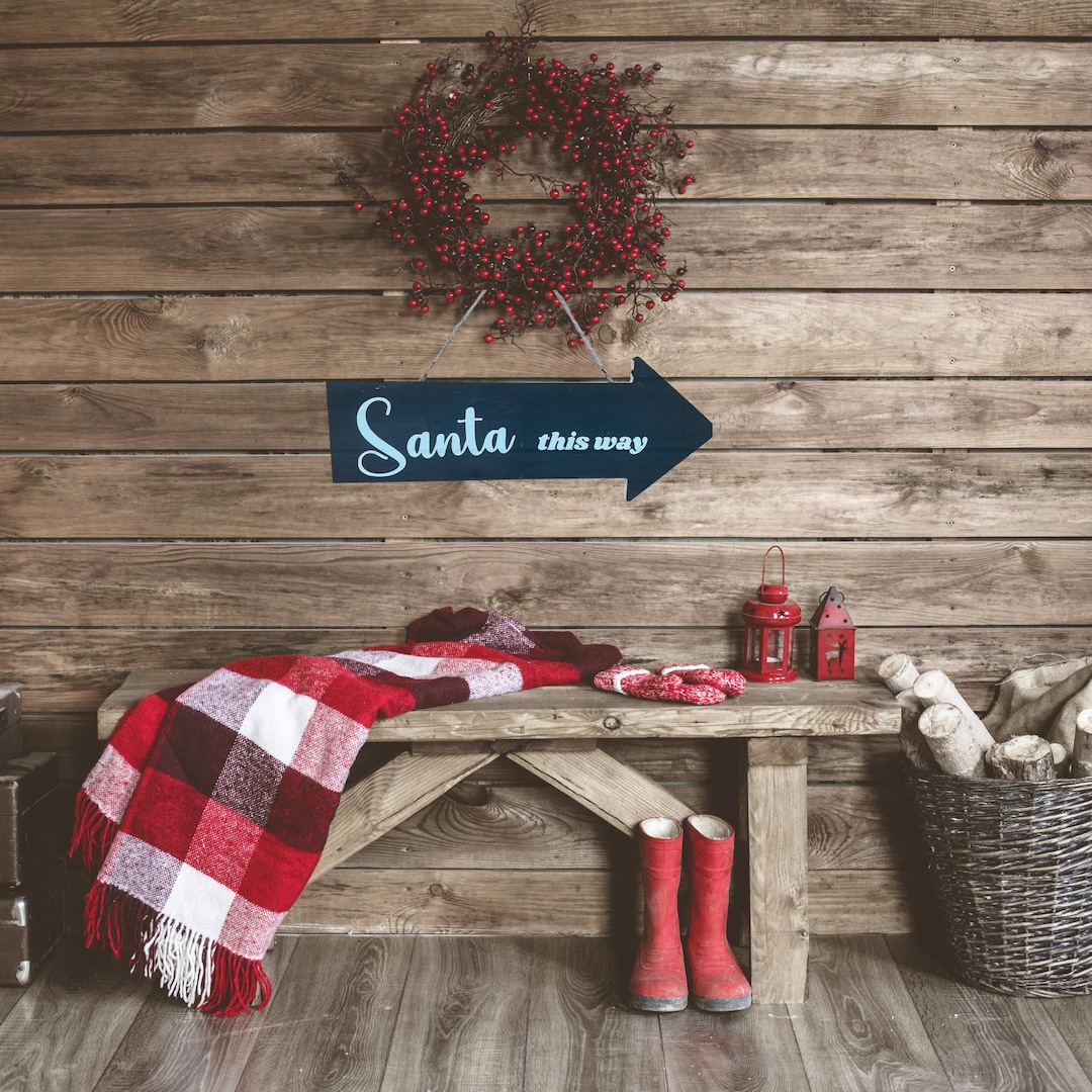 Santa This Way Wood Sign Santa Arrow Sign Christmas Wood Sign Christmas ...