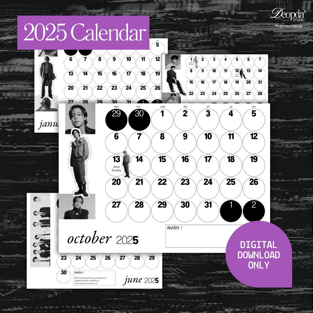 BTS Calendar 2025, BTS Digital Poster, Lyrics Wall Art, Kpop Aesthetic ...