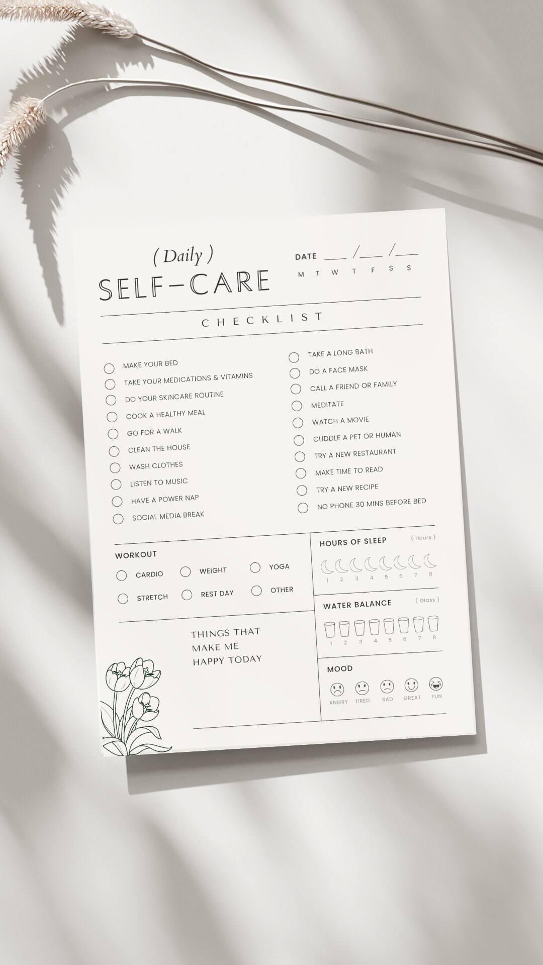 Printable Self Care Checklist, Daily Planner, Digital Checklist ...