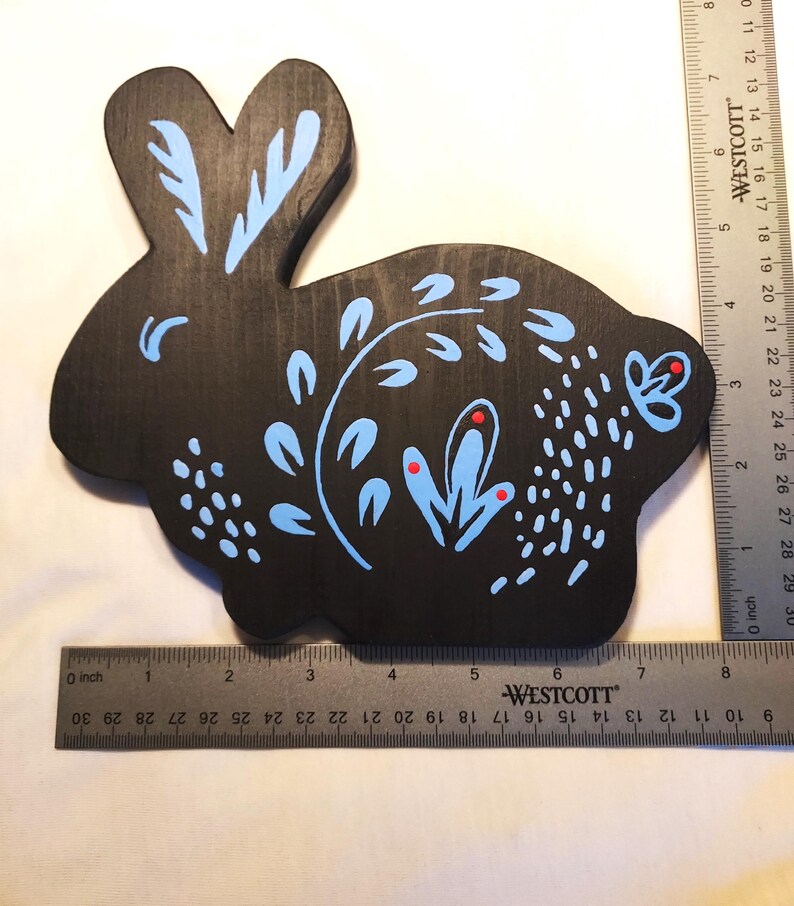 Folk Art Painted Wooden Bunny. Handmade/painted. Sky Blue Painted Folk ...