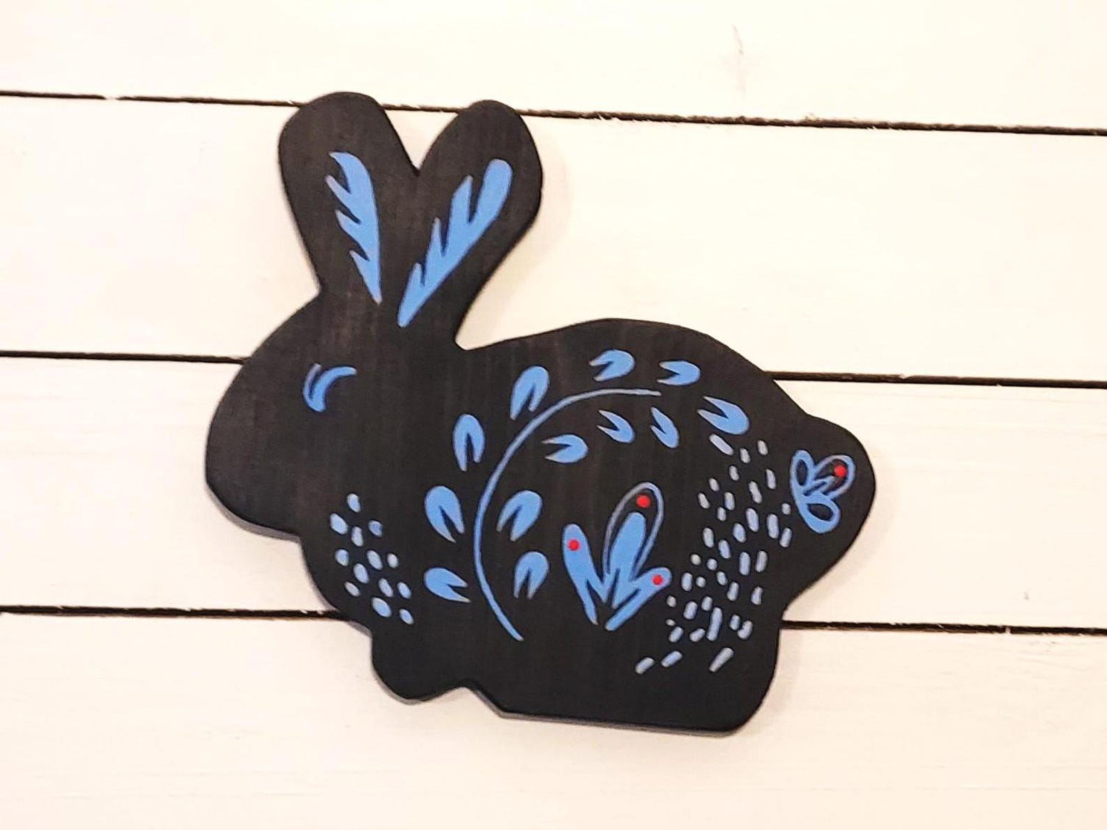 Folk Art Painted Wooden Bunny. Handmade/painted. Sky Blue Painted Folk ...