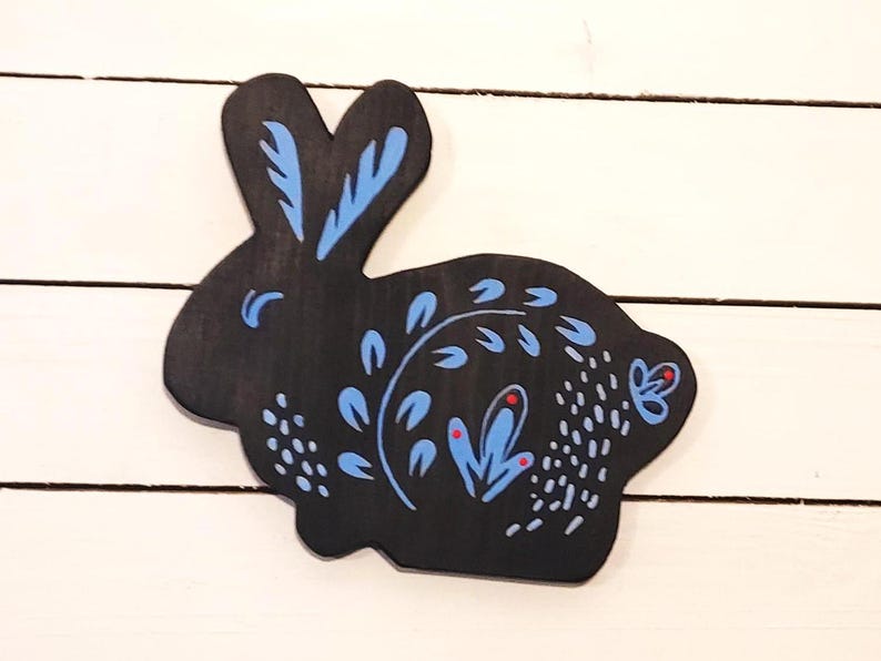 Folk Art Painted Wooden Bunny. Handmade/painted. Sky Blue Painted Folk ...