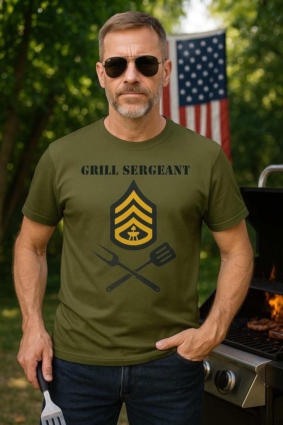 Grill Sergeant Shirt Funny BBQ T-shirt for Men Backyard Chef Gift ...