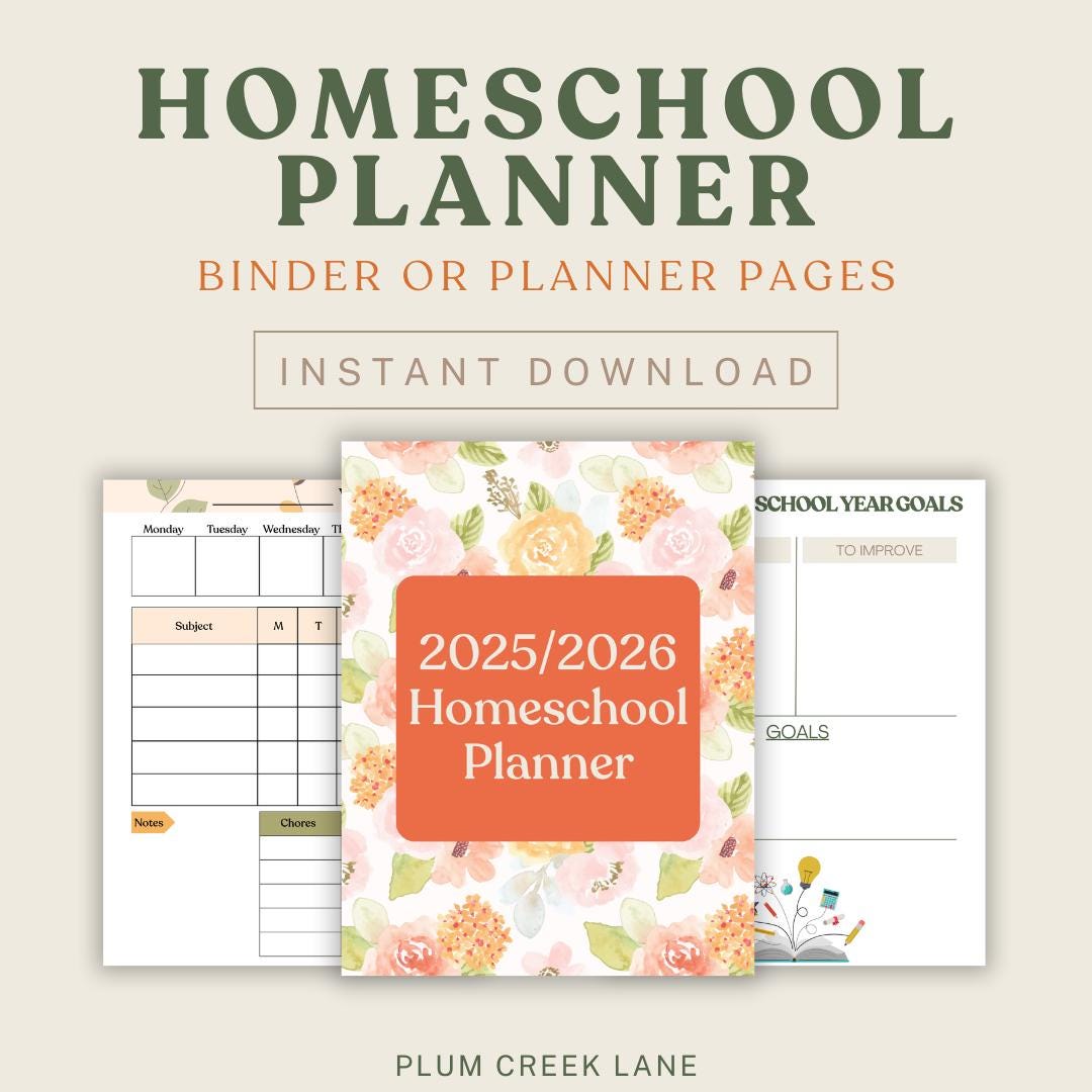 Homeschool Planner 2025-2026: Unit Study, Reading Log (digital PDF File ...