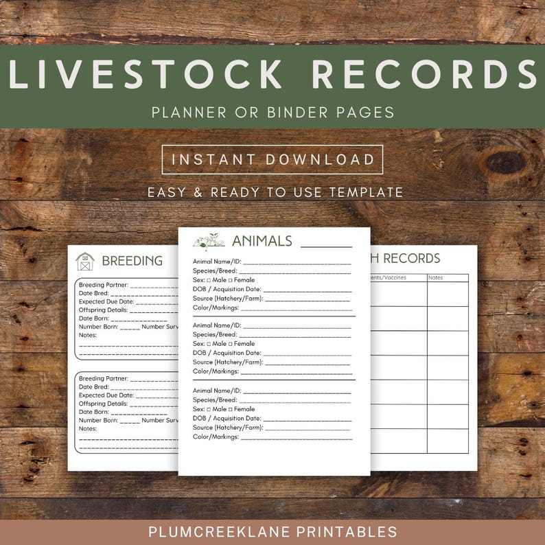 Livestock Record Sheet Bundle | Printable Homestead Animal Tracker ...