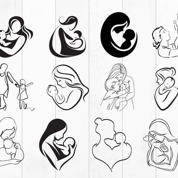 Mother and Child Svg - Etsy