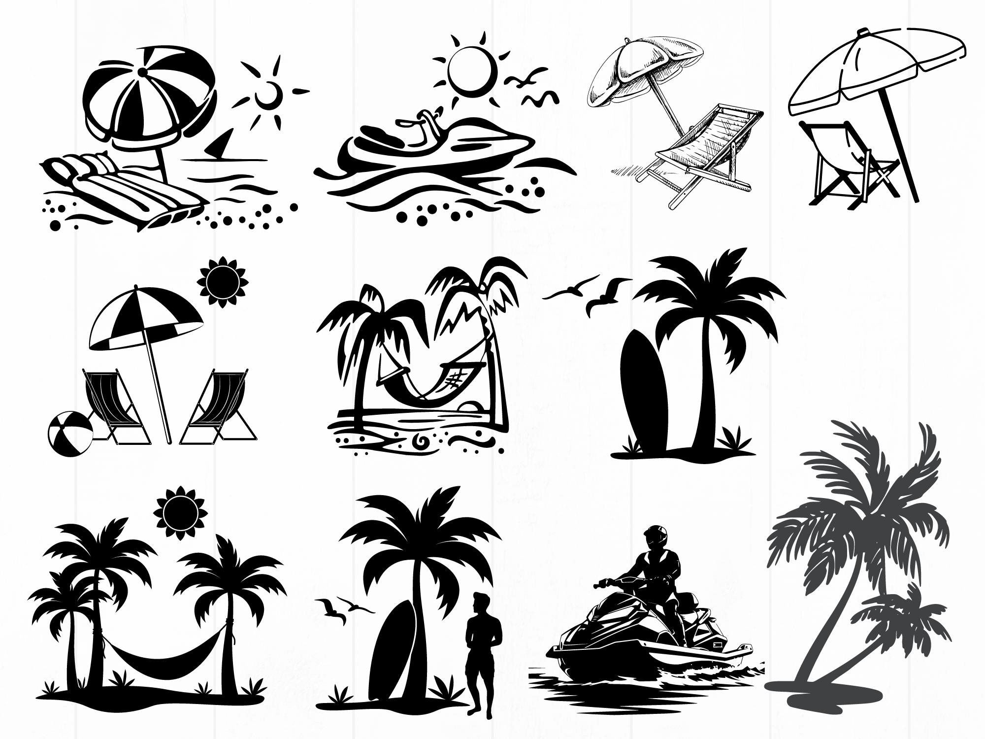 Beach Scene Svg Bundle, Instant Digital Download, SVG Cut Files , Palm ...