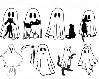 Halloween Ghosts Bundle SVG, Ghost Bundle Svg, Cute Ghost Clipart ...