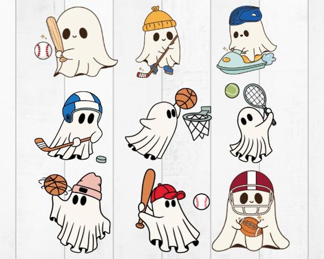 Cute Ghost SVG Cute Sport Ghost SVG Bundle Boo SVG Cute Halloween Svg ...