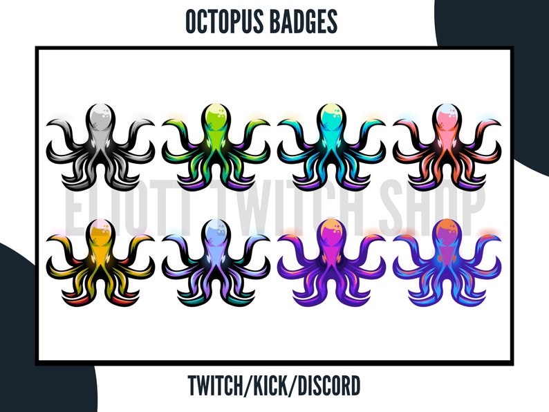 Octopus Sub Badges Pack of 8 Bit Badges Sea Creatures Badges Channel ...