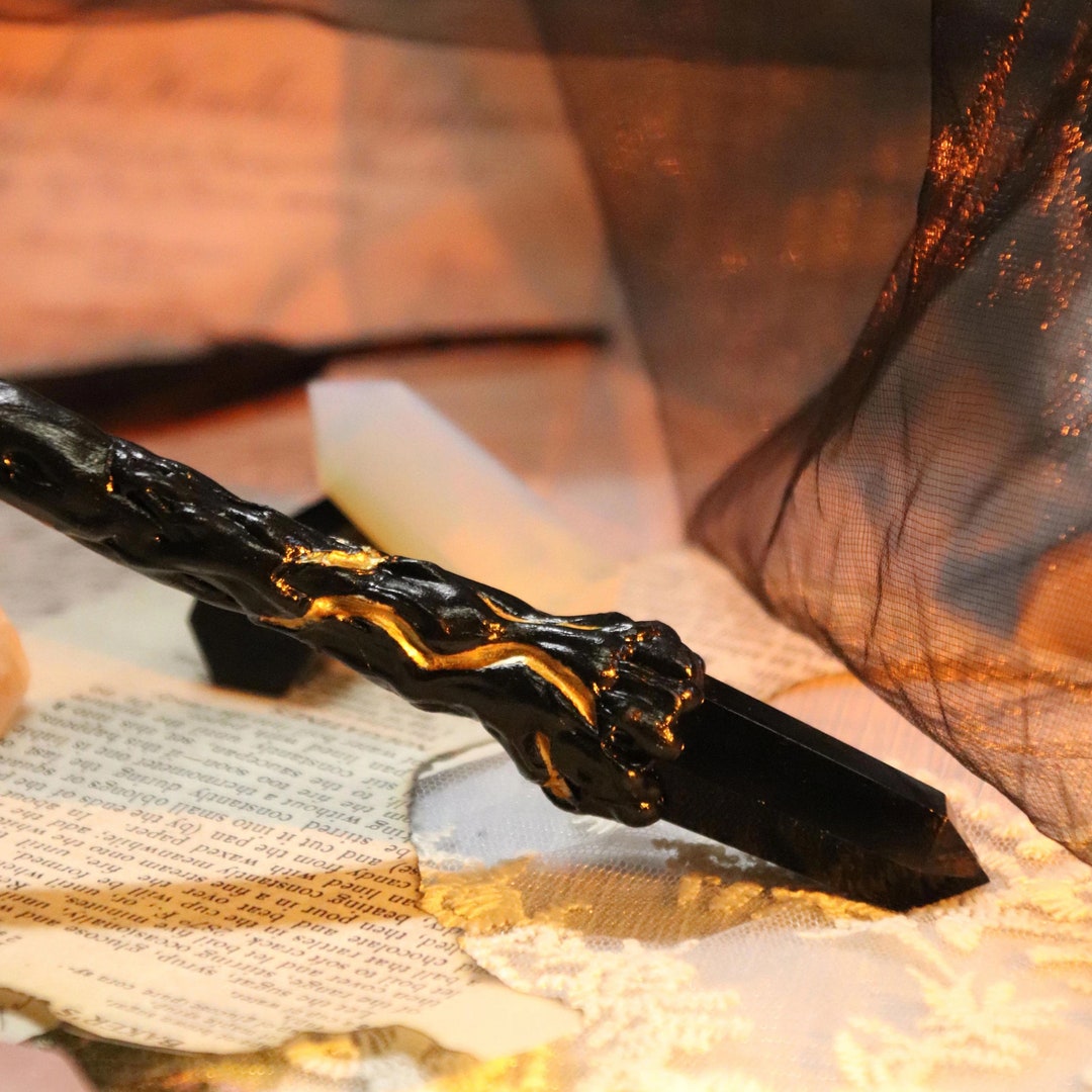 Handmade Personalized Black Gold Wand, Wands, Wizard Wands, Resin, Role ...