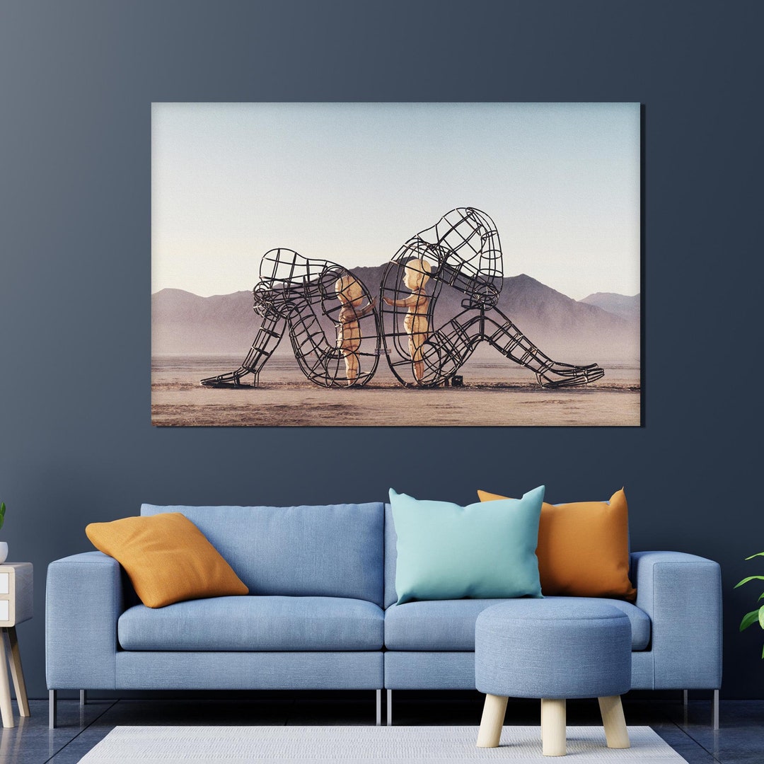 Burning Man Day Sculpture Canvas, Two People Turning Their Backs on ...