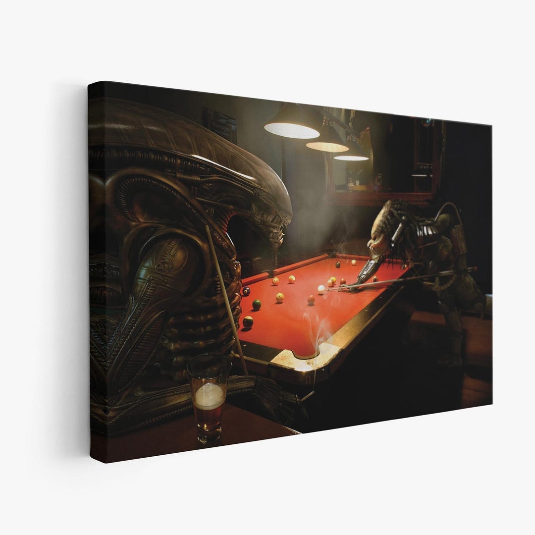 Alien Vs Predator Playing Pool Canvas, Alien Poster Wall Art, Modern ...