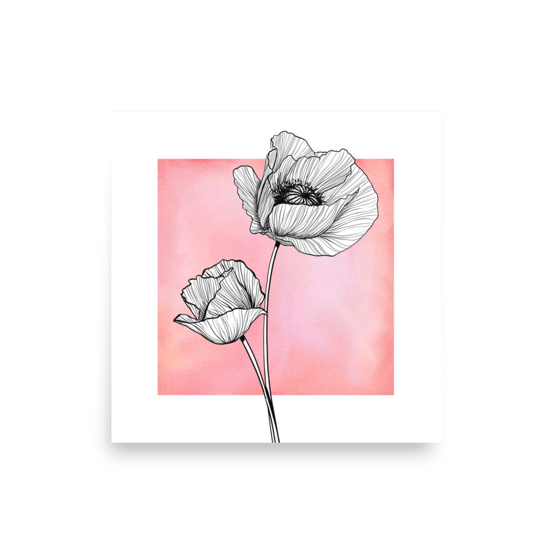 Poppy Watercolor and Ink Art Print | Floral Decor | Pink Flower Art ...