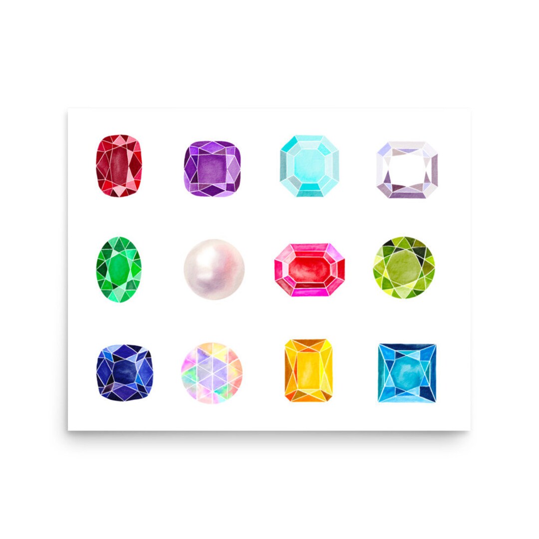 Watercolor Birthstone Chart Art Print | Gemstones | Bright Color Art ...