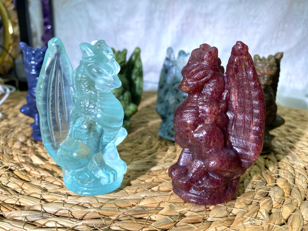 3.5'' Natural Crystal Dragon Carvings, Hand Carved Flying Dragon, Home ...