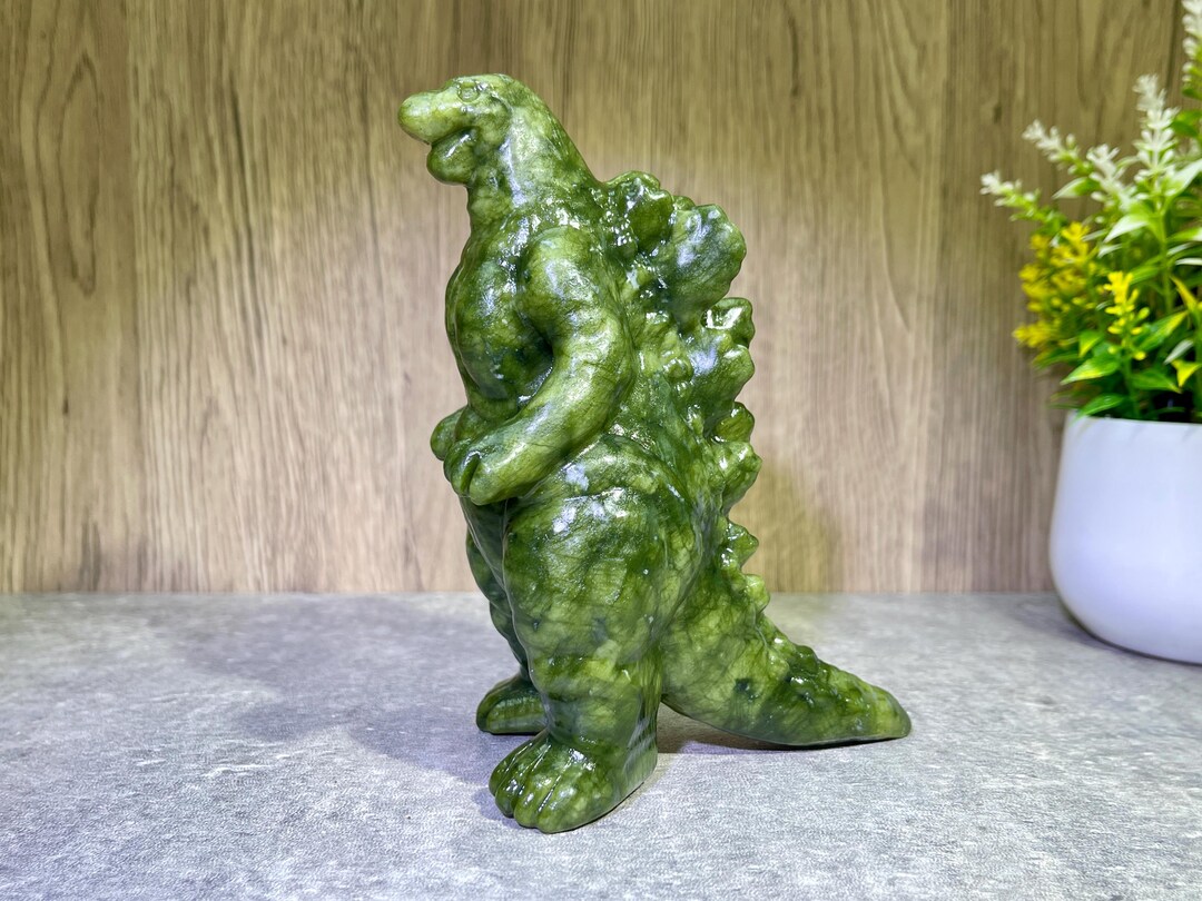 6'' Natural Green Jade Godzilla，quartz Crystal Dinosaur，godzilla Carved ...
