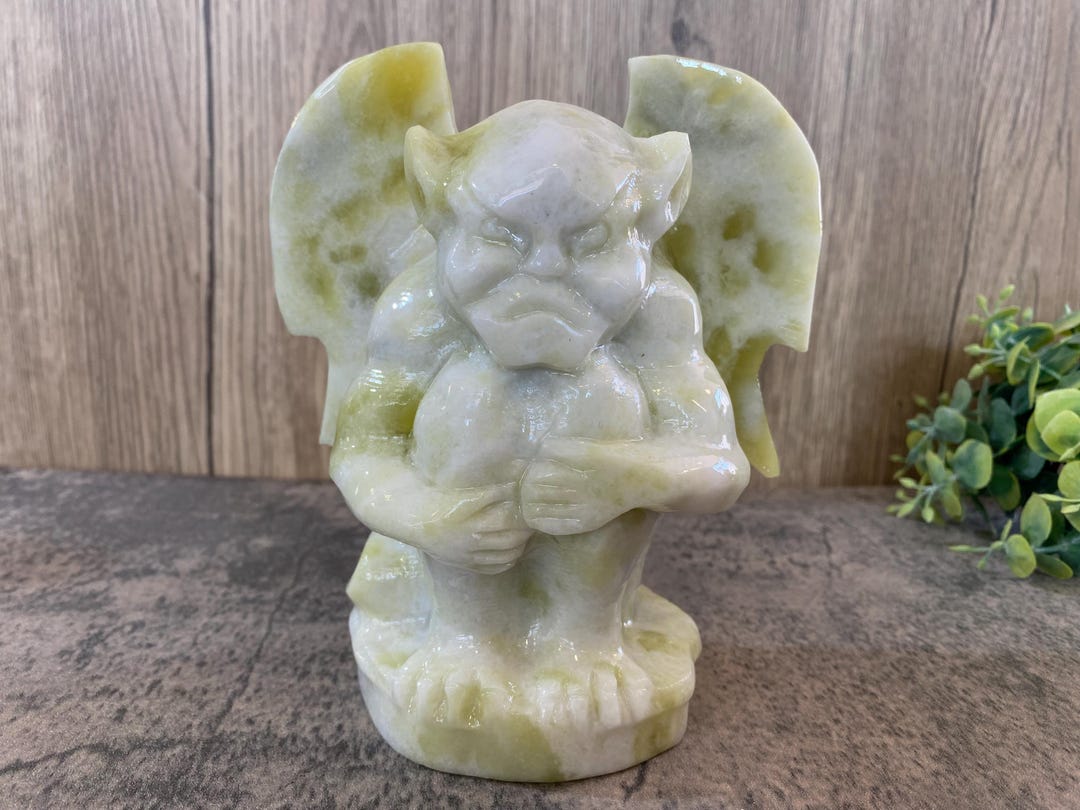 Handmade White Jade Gargoyle Statue: Crystal Decor (6'') - Etsy
