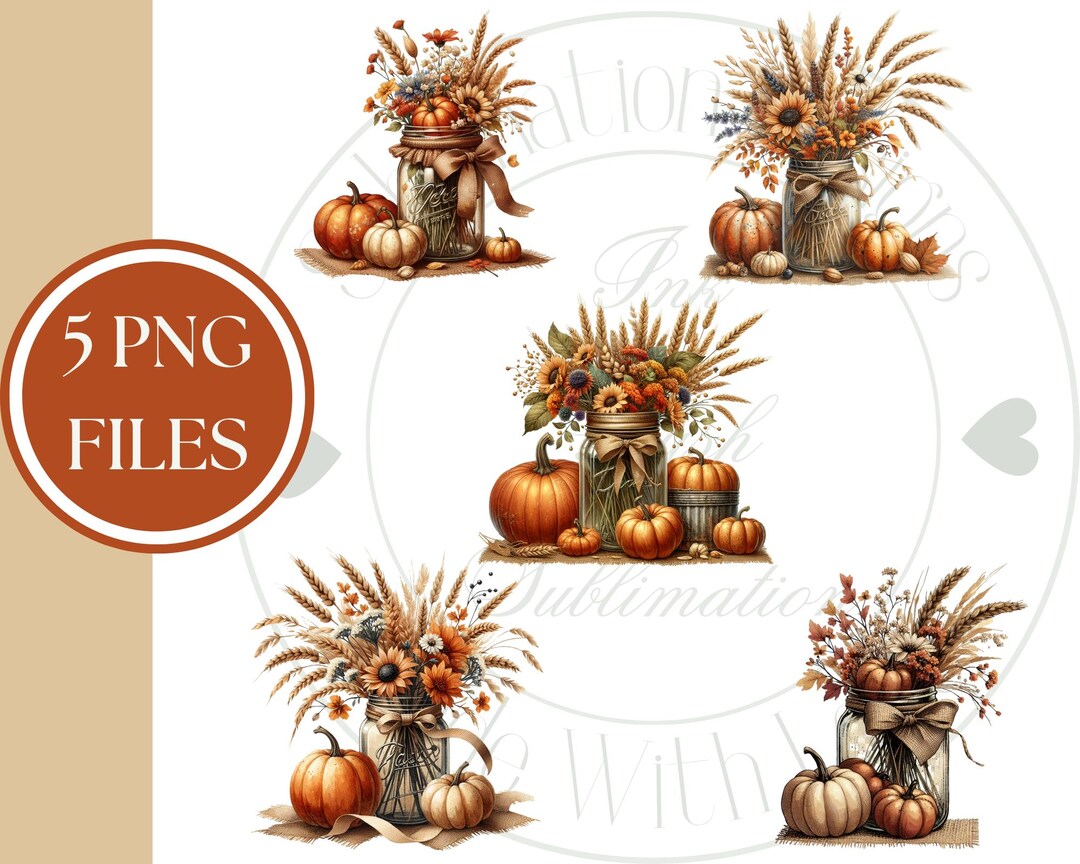 Autumn Harvest Clipart Bundle – Pumpkin, Sunflower, Wheat (PNG Digital ...